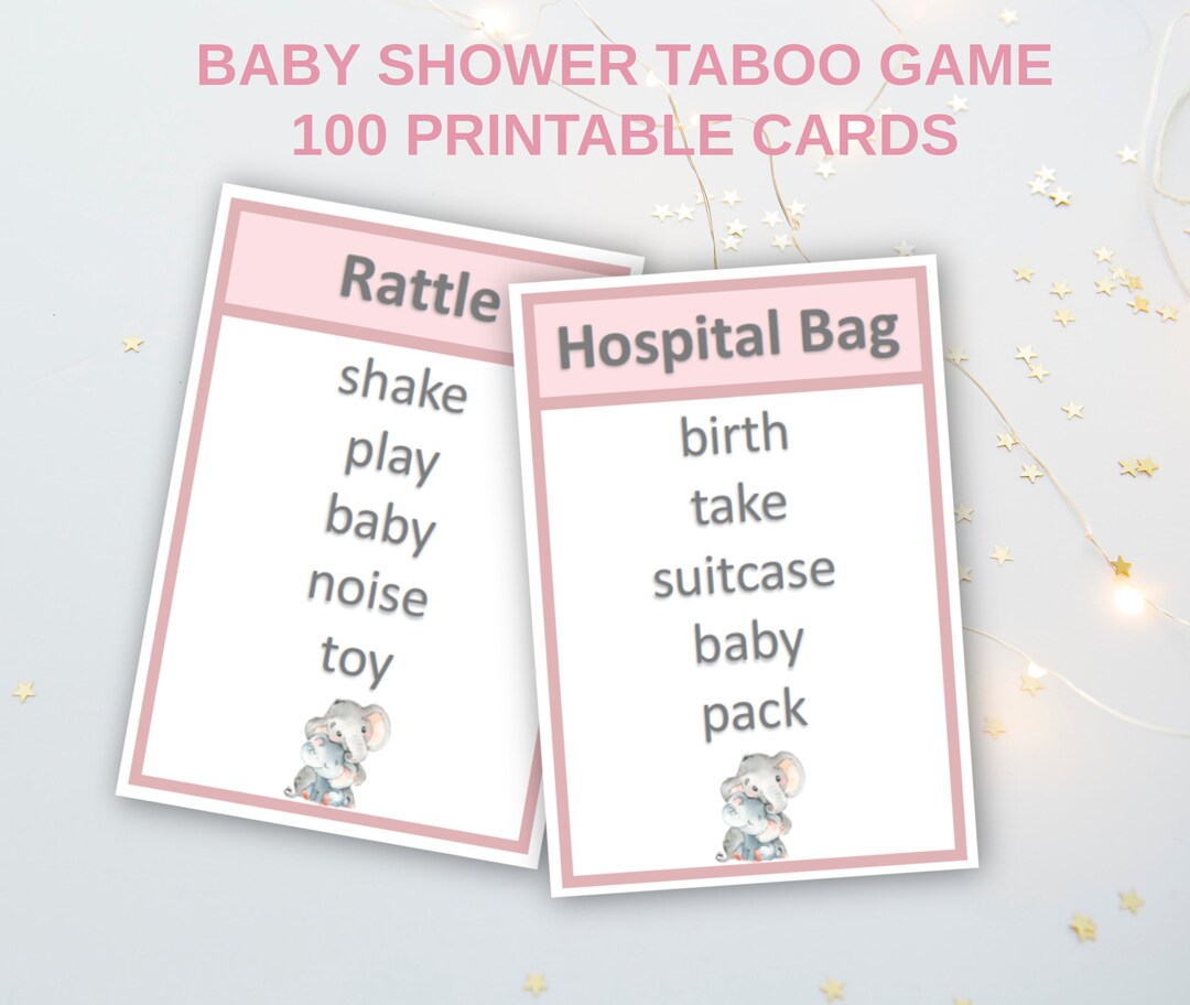 Elephant Baby Shower, Taboo Game, Pink Baby Shower Game, Girl Baby ...