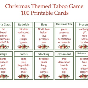 Christmas Party Game, Christmas Taboo Game, 100 Printable Cards ...