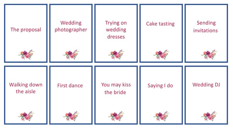 Wedding Charades Game, Pictionary Cards, Unique Bridal Shower Game ...