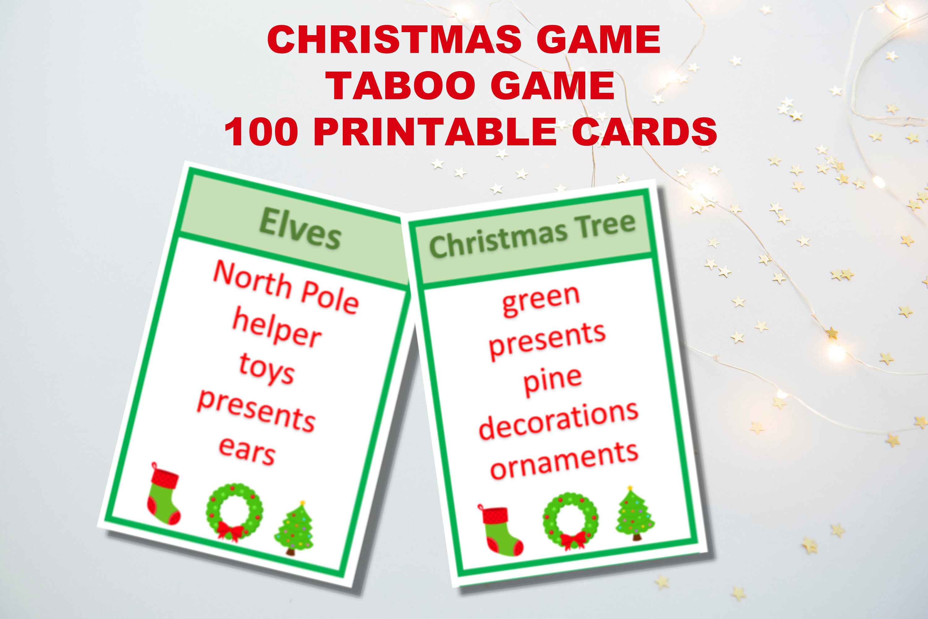 Christmas Party Game, Taboo Game, Unspeakable Game, Christmas Printable ...
