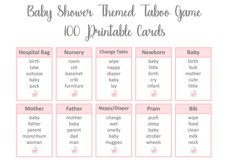 Pink Baby Shower Game, Taboo Game, Baby Girl Game , Instant Download ...