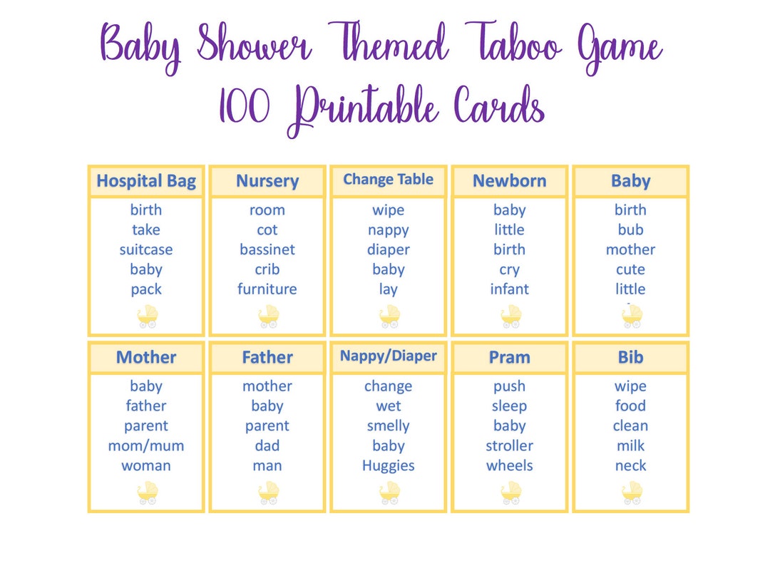 Yellow Baby Shower Game, Taboo Cards , Unspeakable Game, Neutral Baby ...
