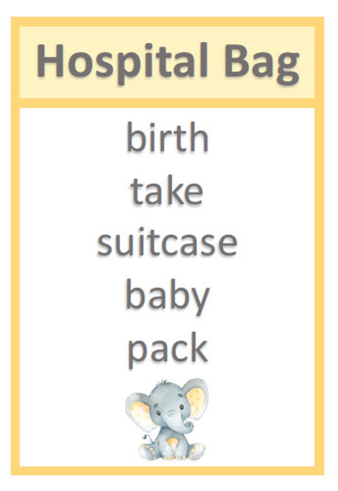 Elephant Baby Shower Taboo Game, Neutral Baby Shower Games, Yellow Baby ...