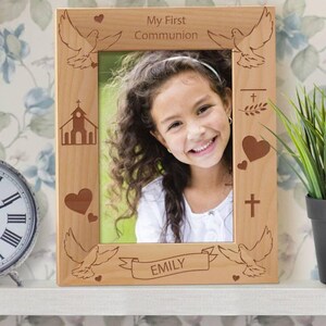 Custom First Communion Picture Frame – Engraved Wooden Photo Frame ...