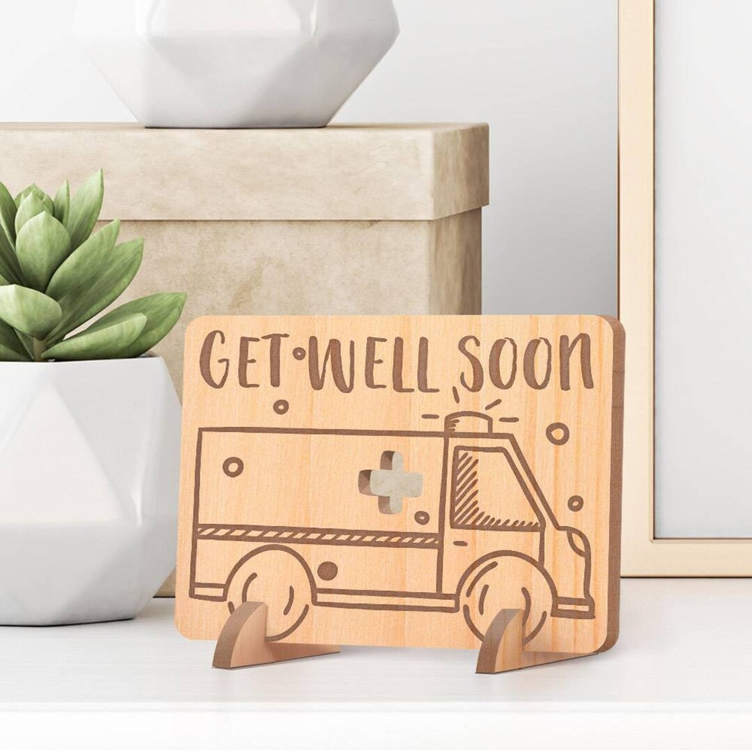 Monogram Get Well Card, Personalized Well Wishes Wood Card, Customized ...