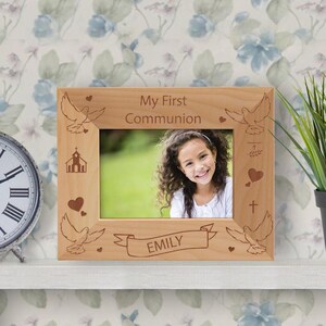 Custom First Communion Picture Frame – Engraved Wooden Photo Frame ...
