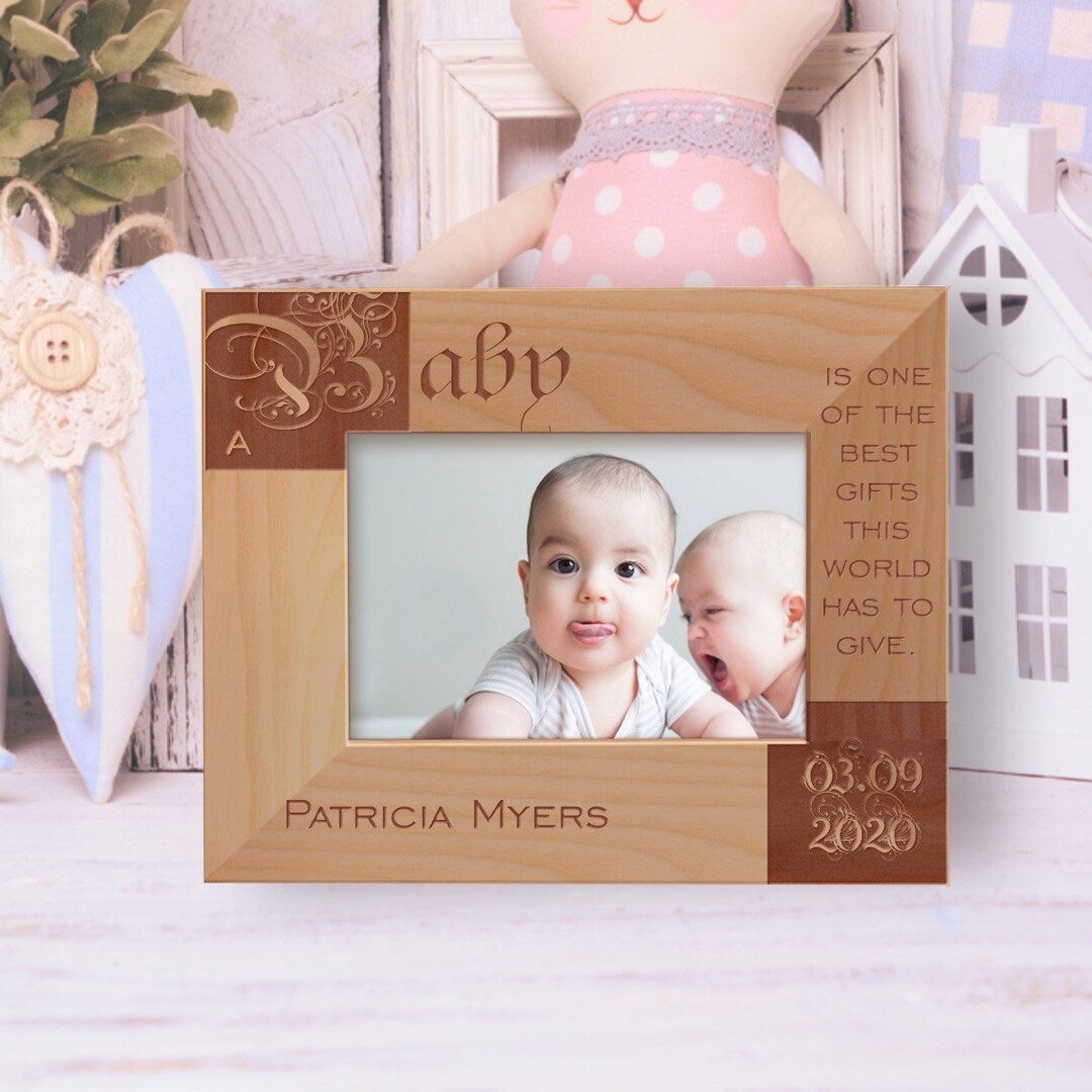 Personalized Babies Photo Frame, Custom Newborn Picture Frame, Engraved ...