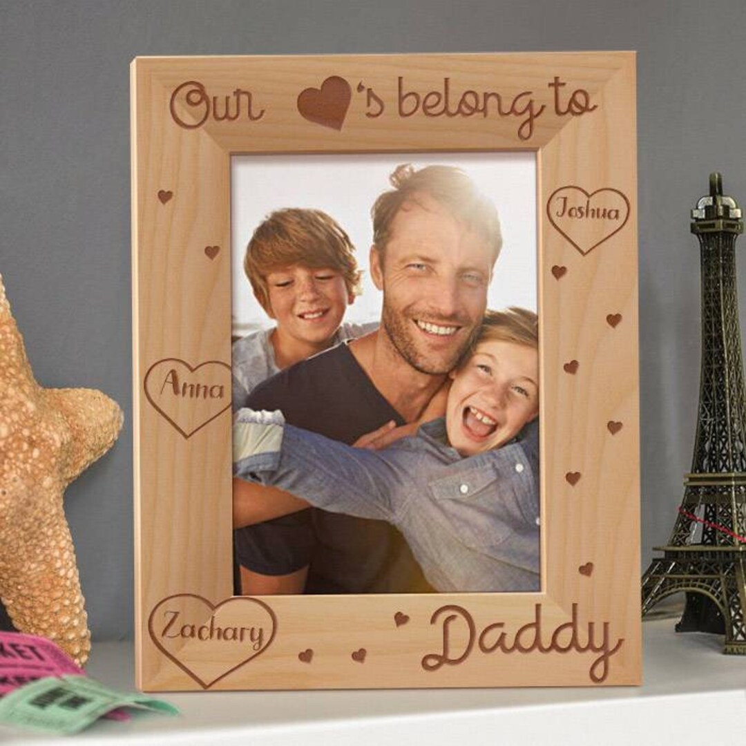 Daddy Photo Frame, Our Hearts Belong to Daddy, Engraved Wooden Frame ...