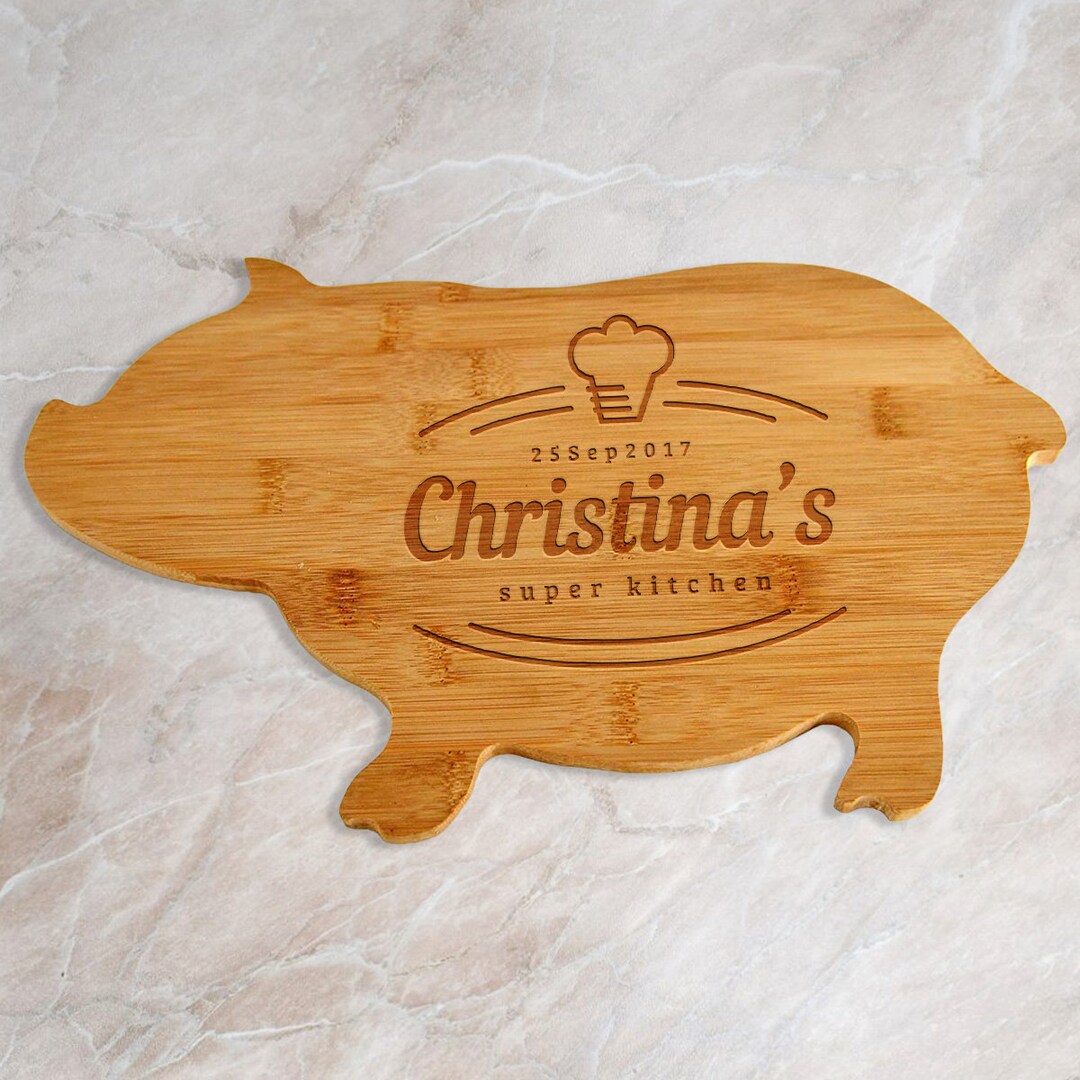 Personalized Pig Shaped Wooden Cutting Board - Custom Engraved Chopping ...