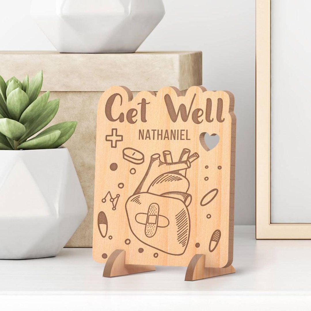 Engraved Get Well Card, Personalized Well Wishes Wooden Card ...