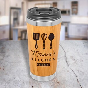Personalized Kitchen Tumblers Gift, Bamboo Stainless Steel Tumbler ...