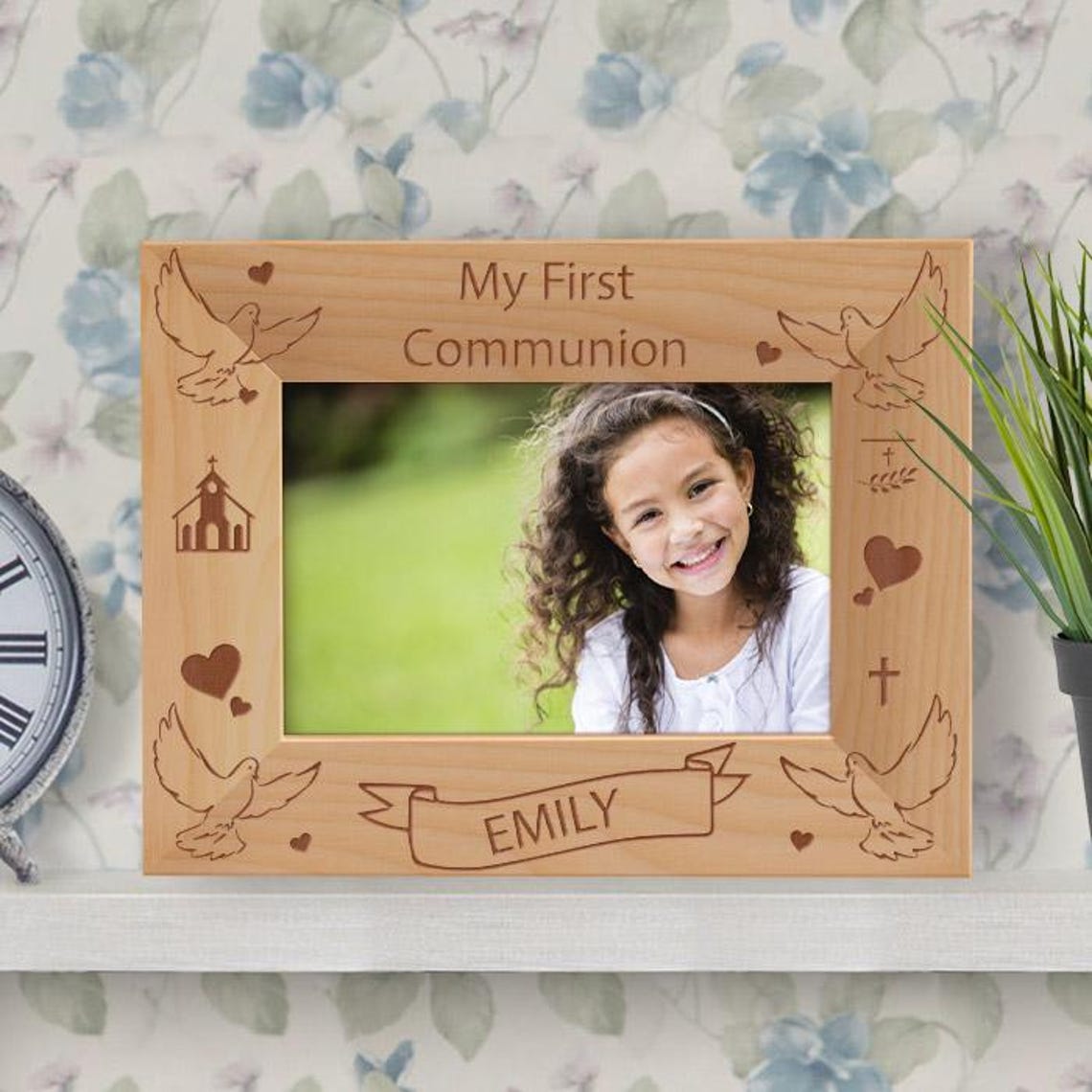 Custom First Communion Picture Frame – Engraved Wooden Photo Frame ...