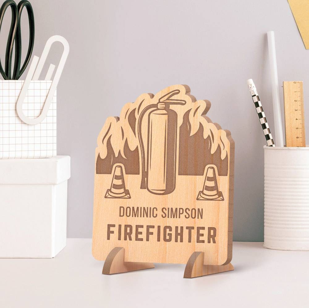 Personalized Firefighter Card, Customized Wood Firefighter Sign Card ...