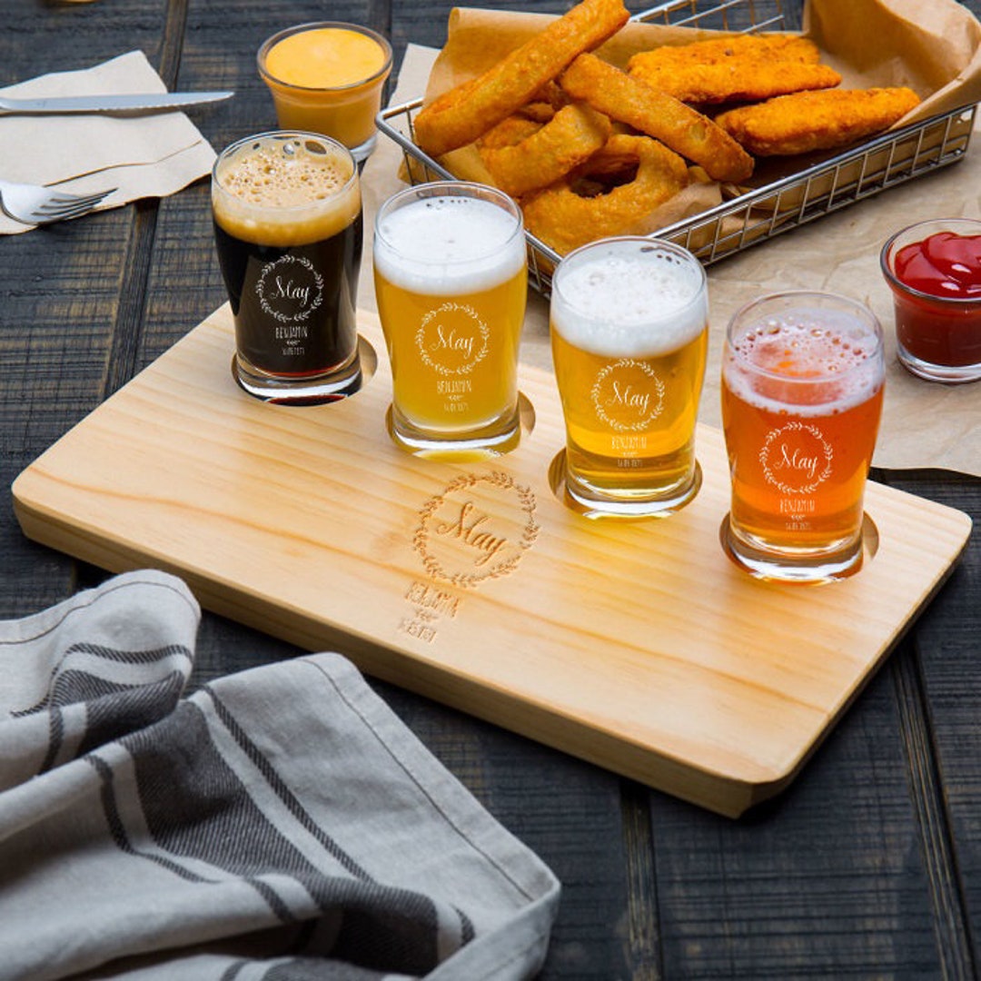 Personalized Flight Set, Customized Beer Flight Set With Wooden Board ...
