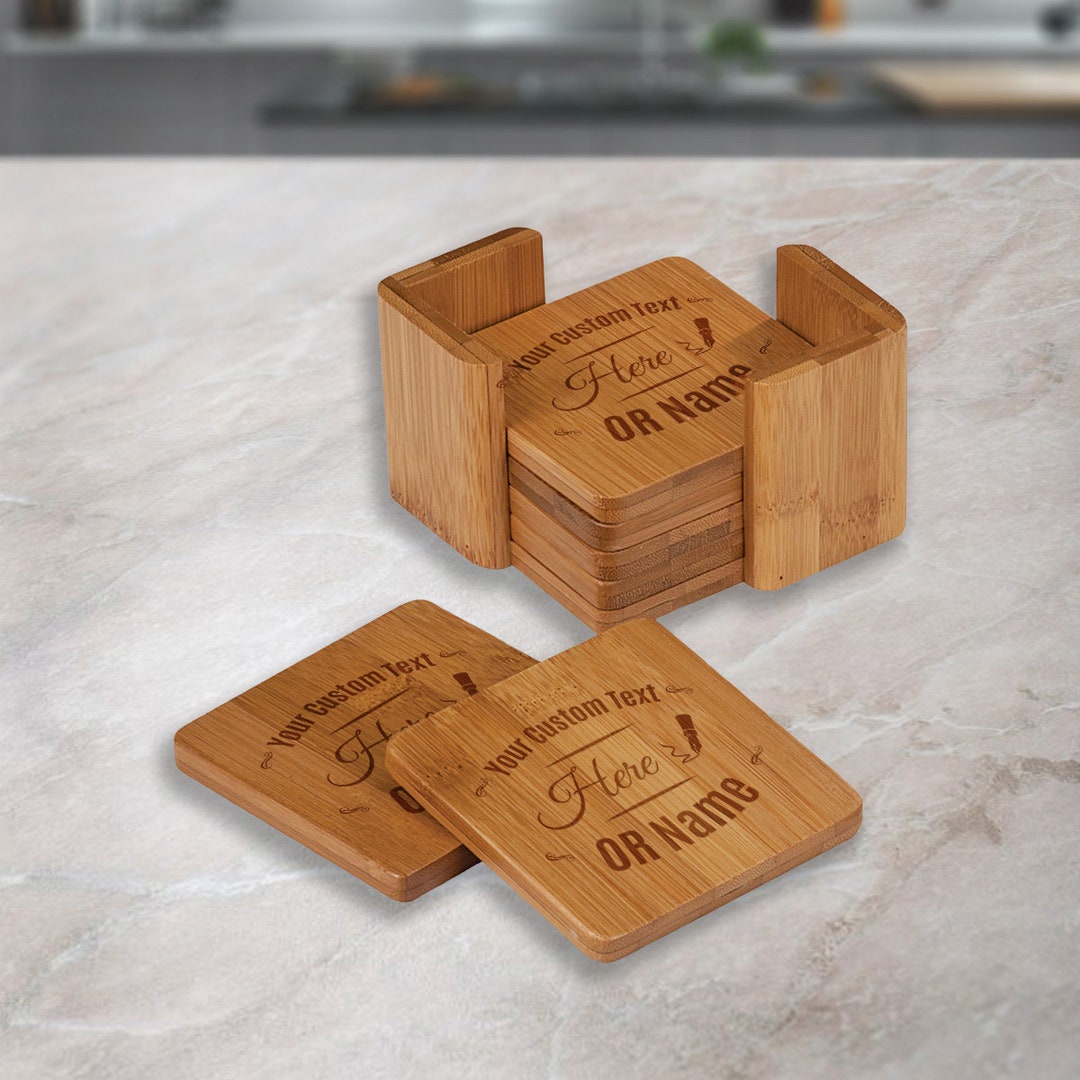 Custom Bamboo Coasters Set of 6, Personalized Drink Coasters Bar Gift ...