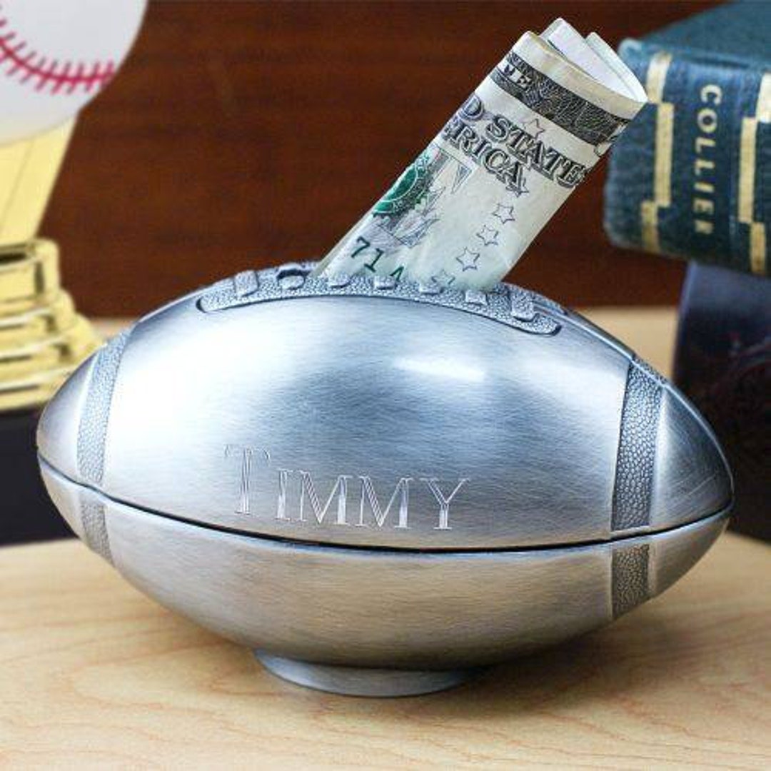 Personalized Piggy Bank, Customized Decorative Pewter Football Piggy ...