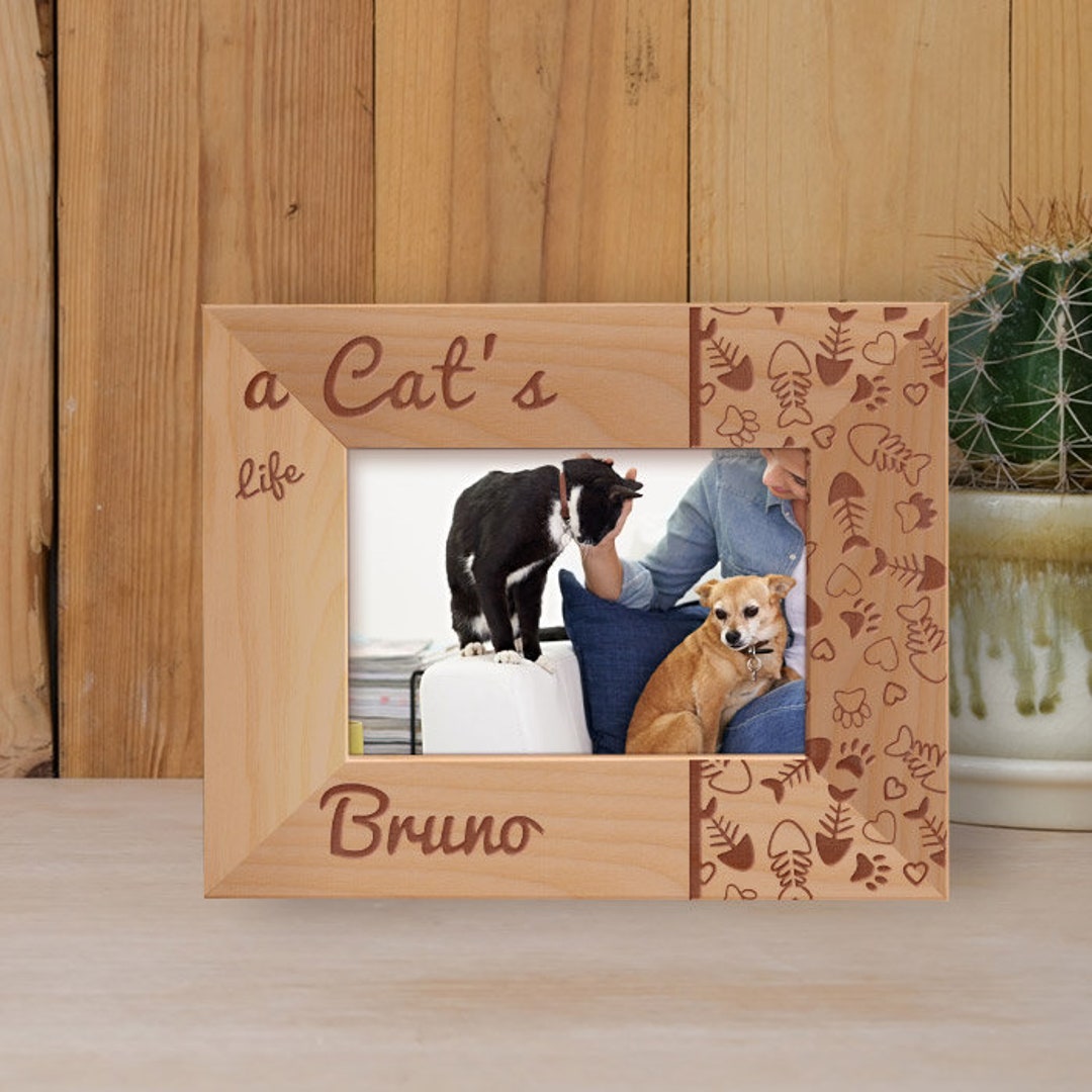 Personalized Pet Frame, Custom Cat Photo Frame, Wooden Picture Frame ...