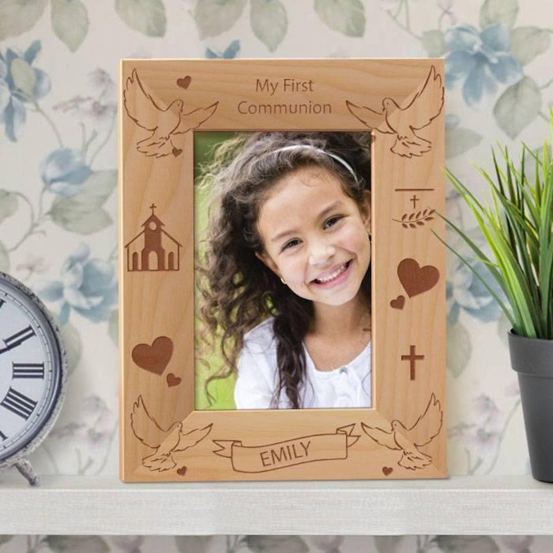 Custom First Communion Picture Frame – Engraved Wooden Photo Frame ...