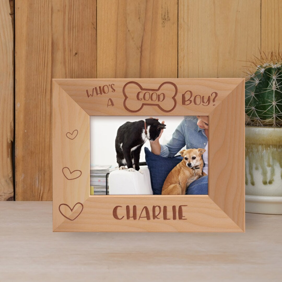 Personalized Pet Picture Frame, Custom Photo Frame, Wooden Doggo ...