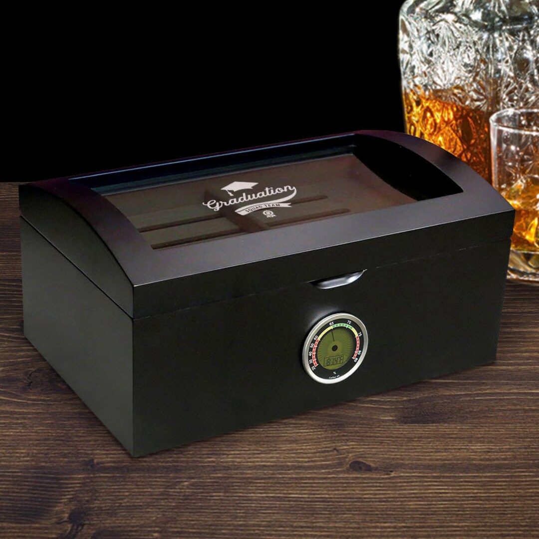 Personalized Cigar Box, Customized Modern Burl Wooden Humidor, Engraved ...