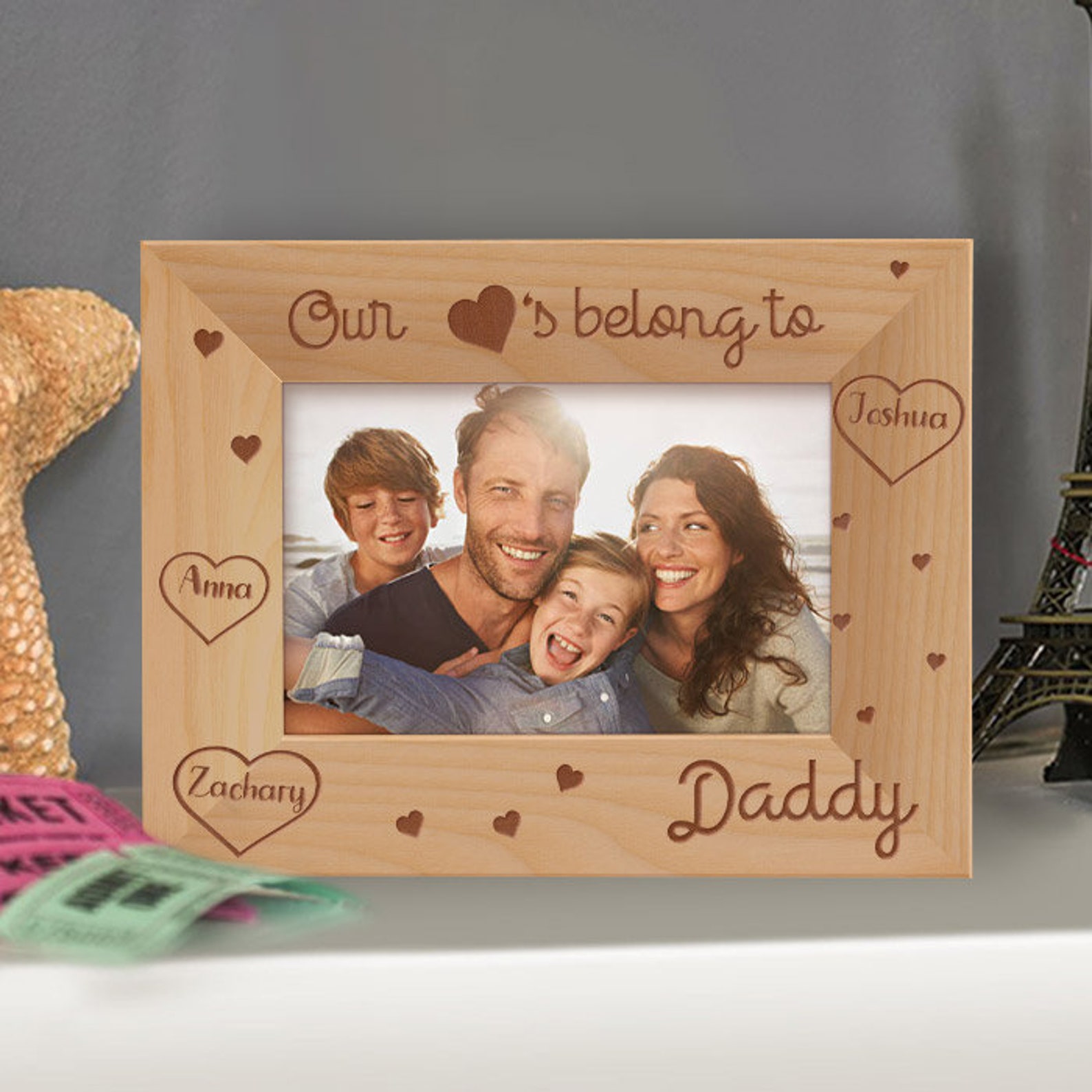 Daddy Photo Frame Our Hearts Belong to Daddy Engraved Wooden | Etsy