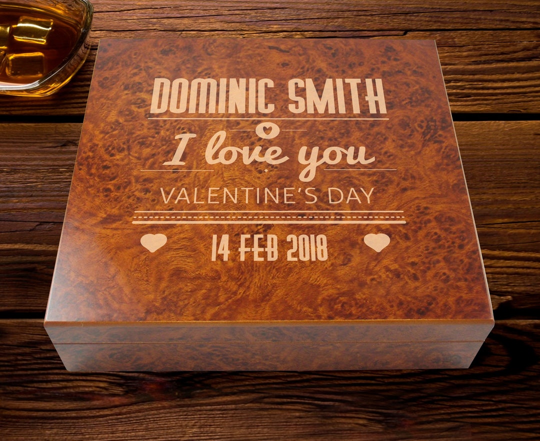 Personalized Cigar Box, Customized Modern Burl Wooden Humidor, Engraved ...