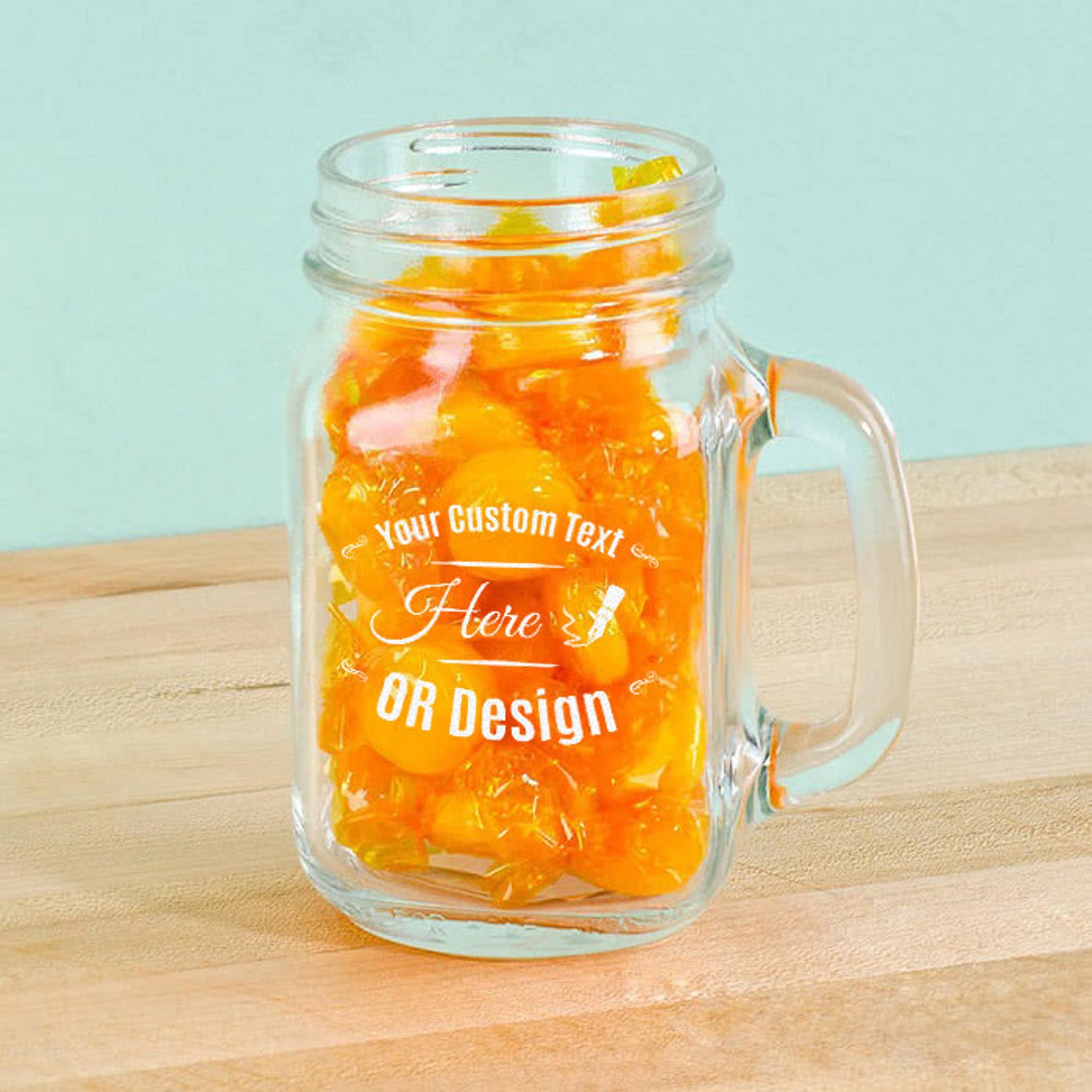 Personalized Mason Jar With Handle Custom Drinking Mug 16 Oz Etsy