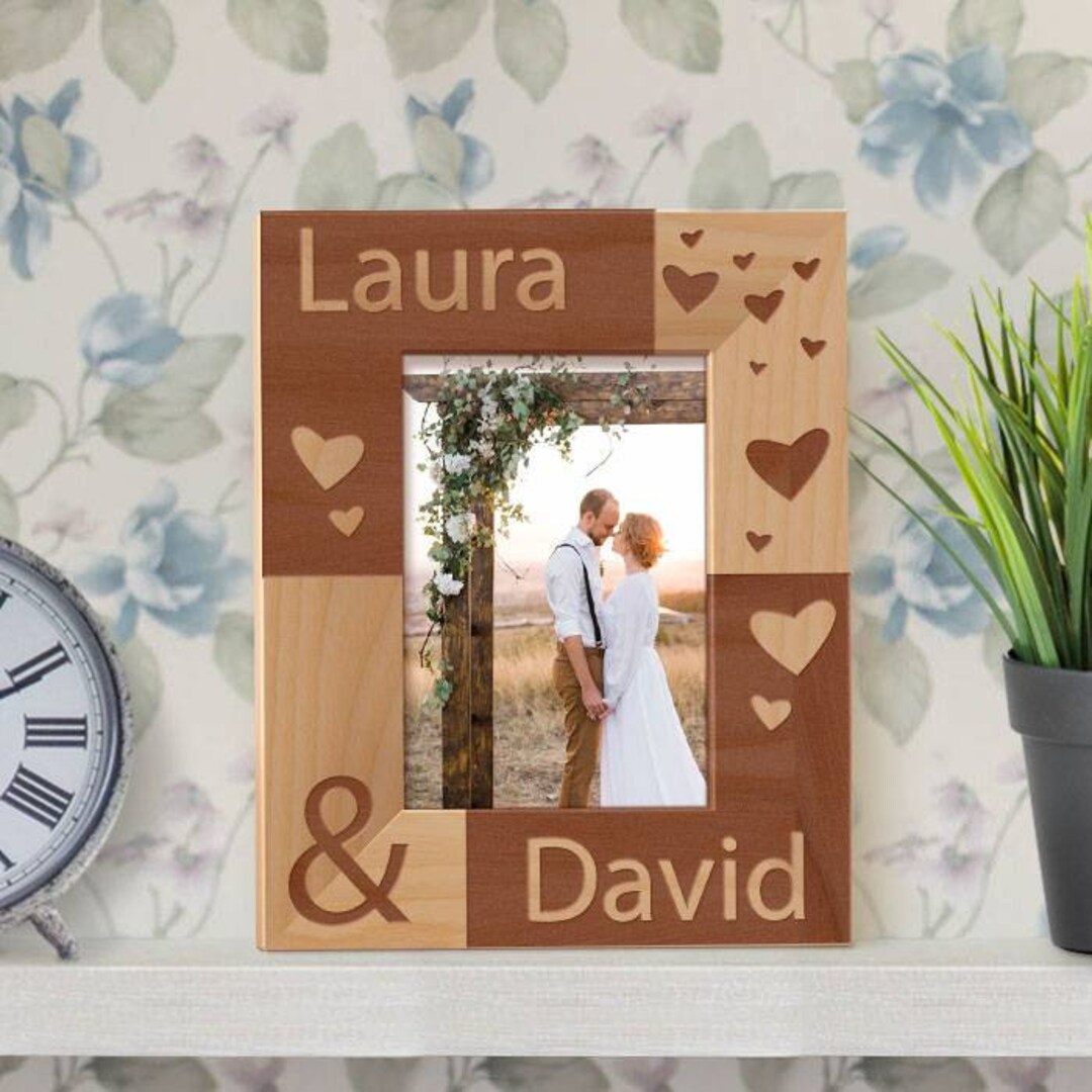 Personalized Couples Photo Frame, Him and Her Wooden Frame, Engraved ...