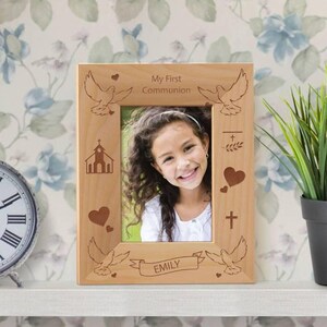 Custom First Communion Picture Frame – Engraved Wooden Photo Frame ...