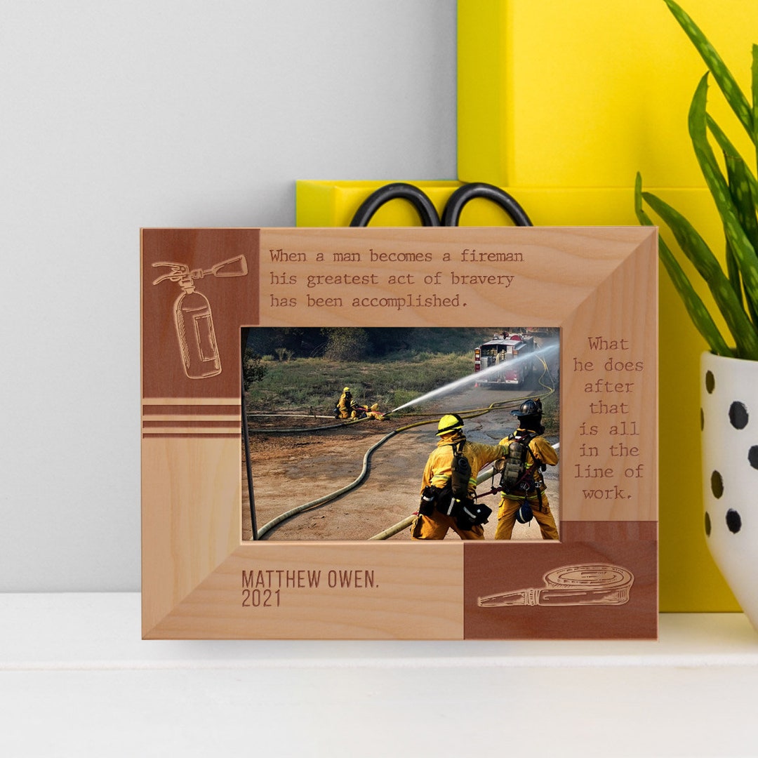 Custom Firemen Photo Frame, Personalized Photo Frame, Wooden Frame ...