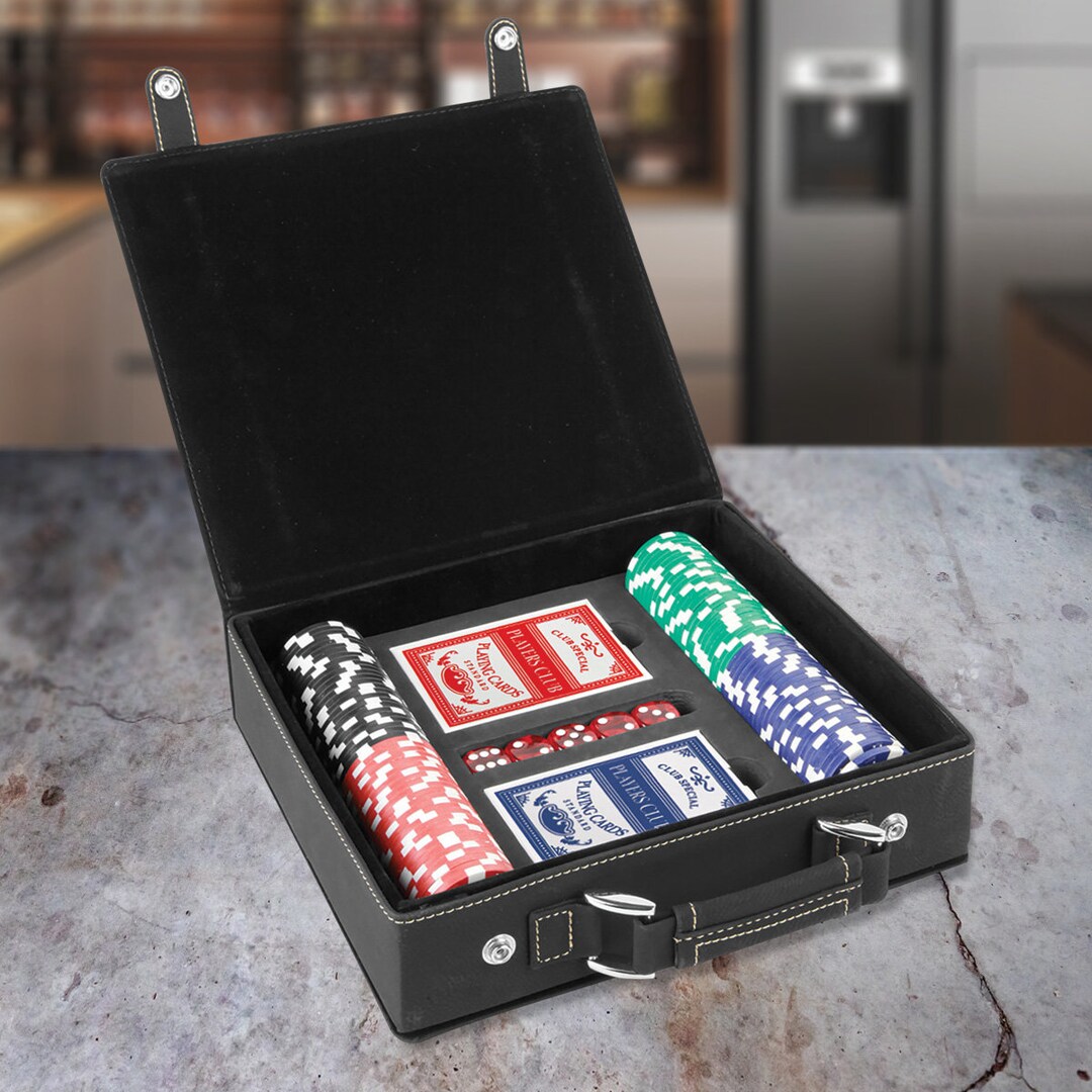 Personalized Chip Poker Set, Customized Black Faux Leather Chip Poker ...
