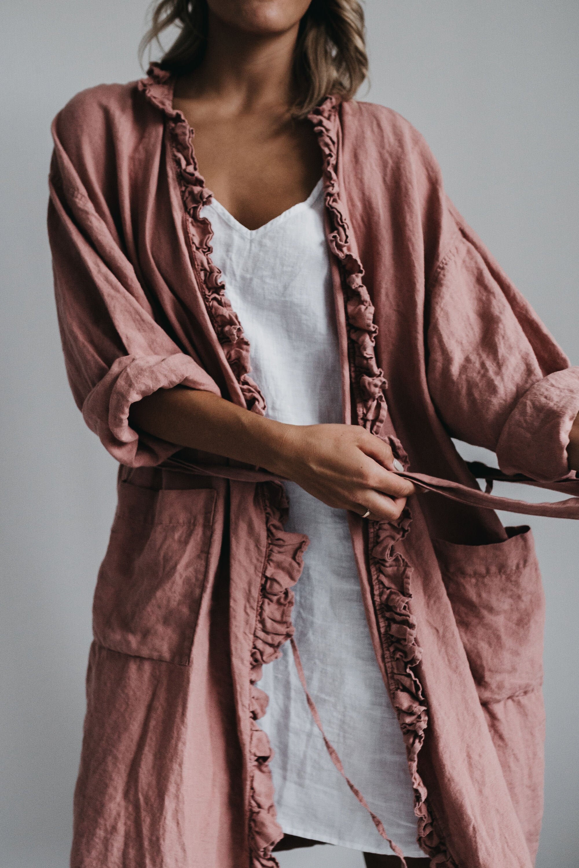 Linen Dress ADELE . Linen Wrap Dress . Linen Robe Midi Dress - Etsy Canada