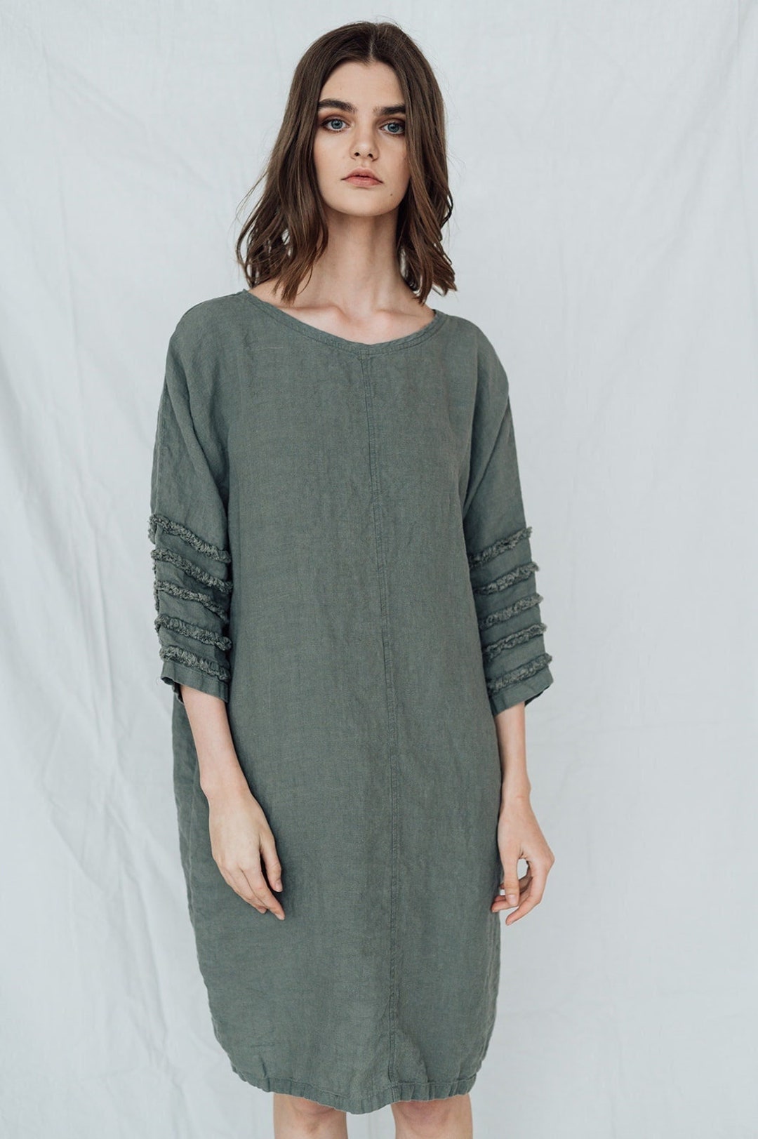 Linen Dress BARCELONA . Linen Dress 3/4 Sleeves. Knee Length - Etsy