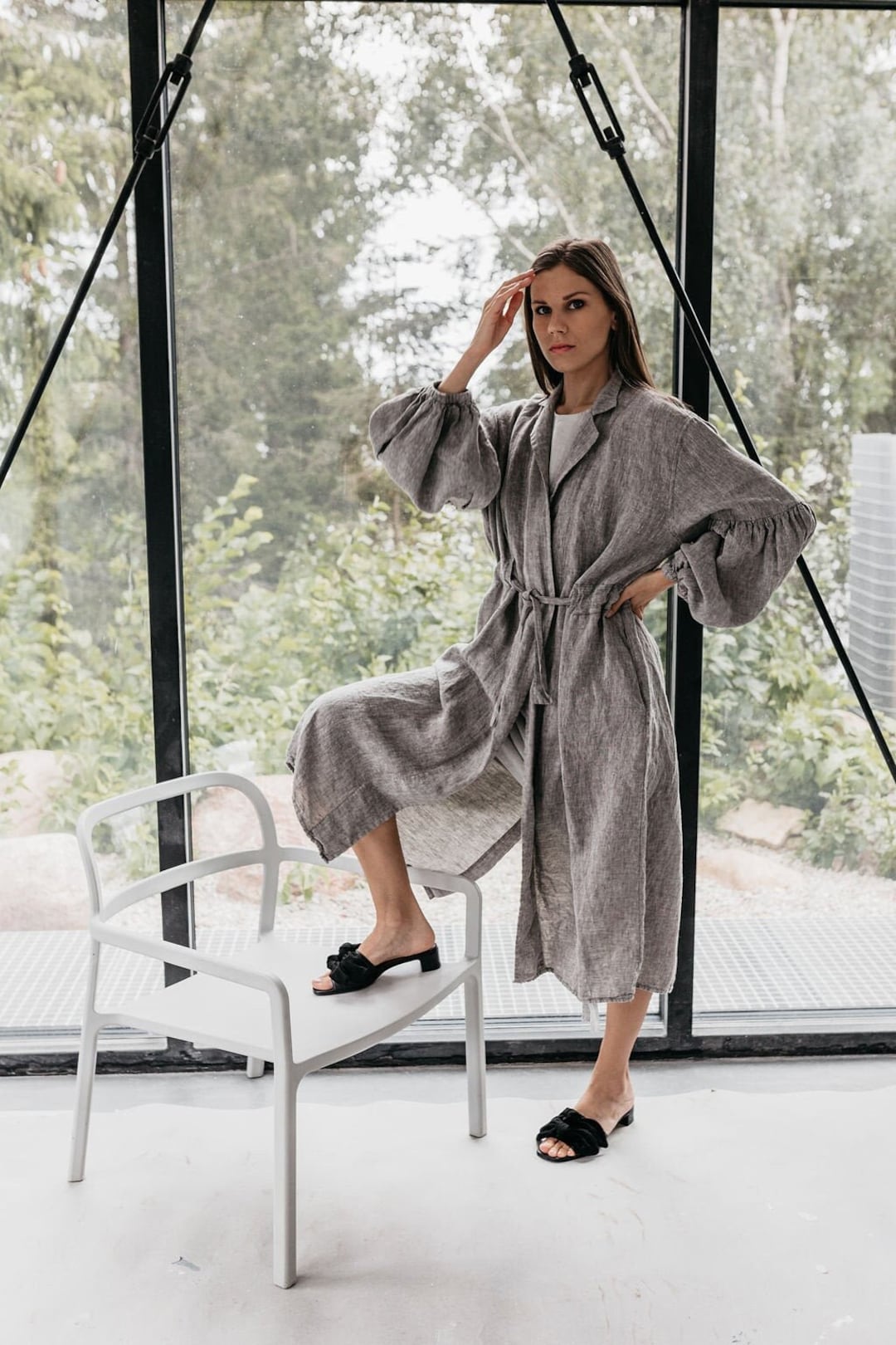 Linen Jacket BOO. Full Length Jacket. Linen Wrap Dress.long Linen Coat ...
