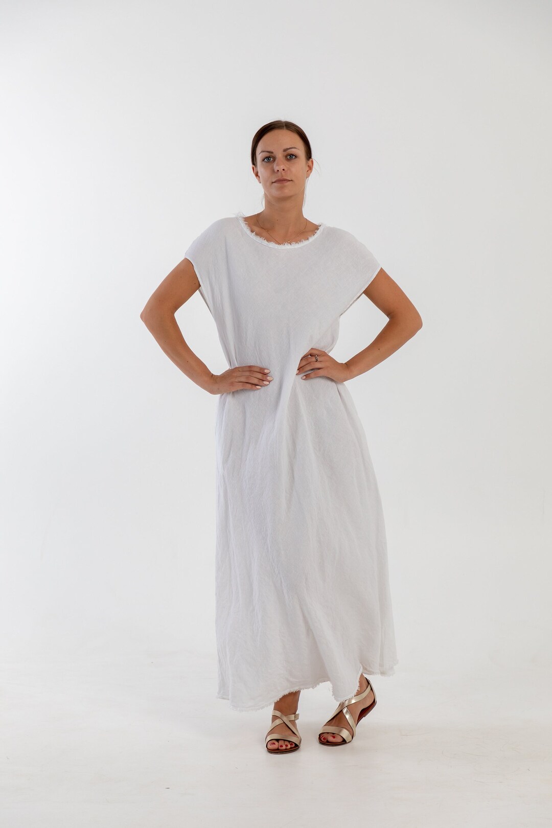 Linen Dress ANNA. Long Linen Dress. Linen Tunic Dress, Body Fit Linen ...