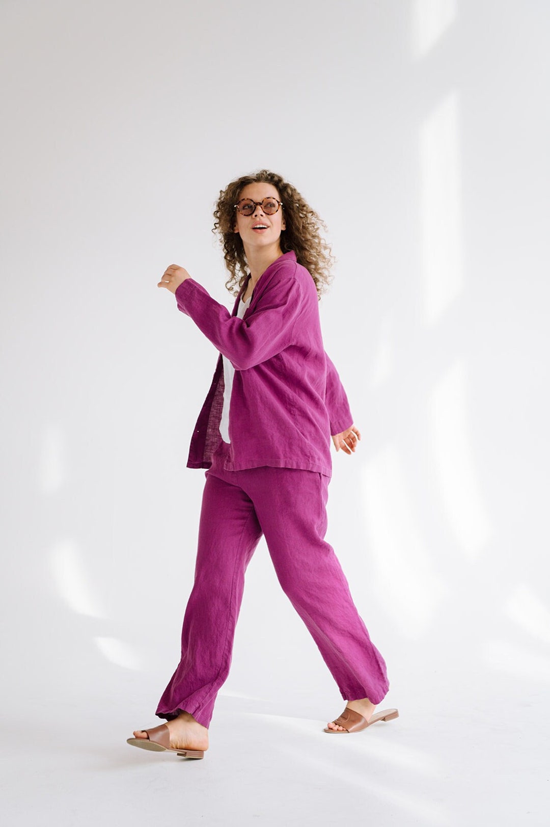 Linen Shirt and Linen Pants MAGENTA , Linen Set - Etsy