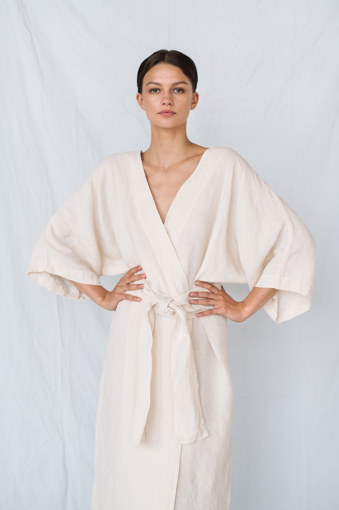 Linen Wrap Dress DATE . Linen Clothing for Women. Linen Robe, Long ...