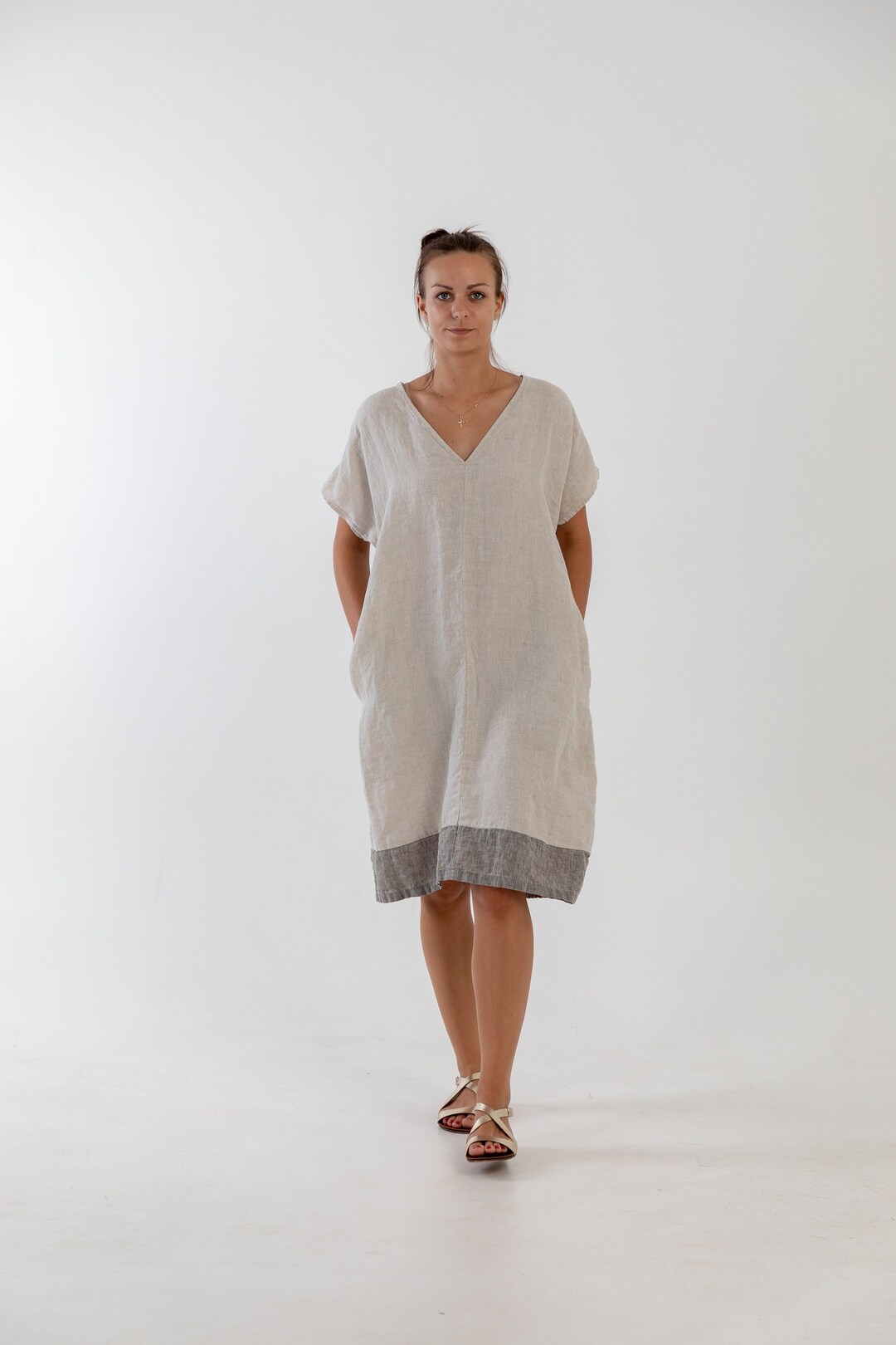 Linen Dress IRIS . Color Block Dress . Linen Tunic Dress - Etsy