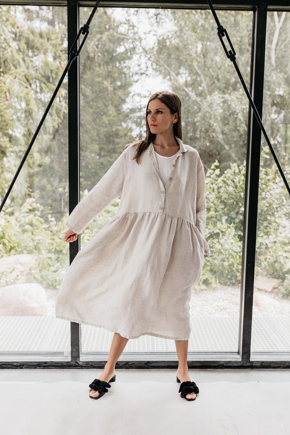 Linen dress JULIA . Linen dress long sleeves loose fit . | Etsy