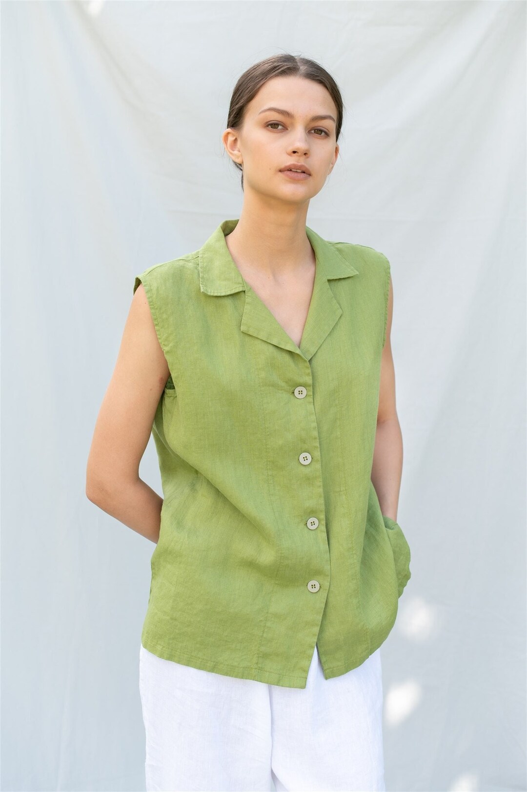 Linen Crop Top NATA , Linen Tank Top, Linen Shirt for Women, Plus Size ...