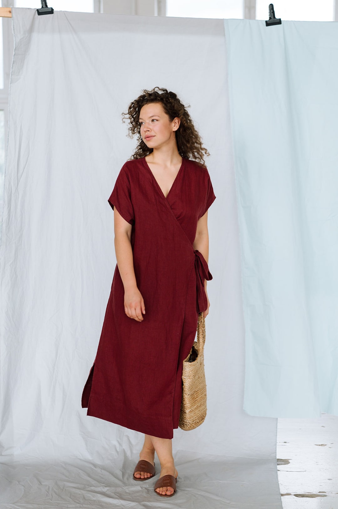 SALE 50 % OFF. Linen Dress EMILY. Line Wrap Dress With Pockets, Shirt ...
