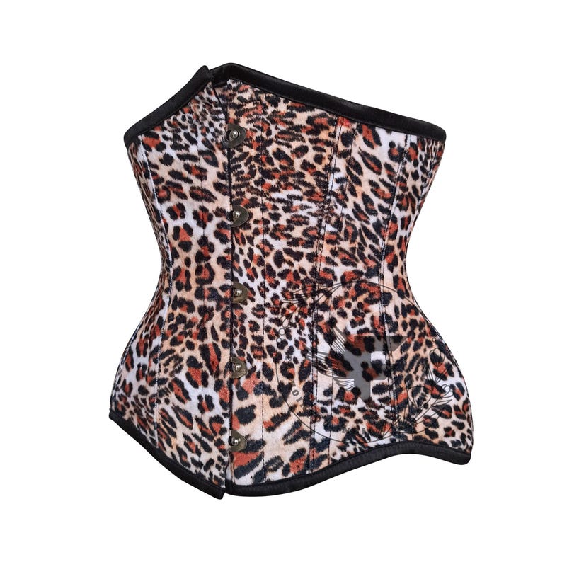 Velvet Underbust Corset Steel Boned Waist Trainer: Leopard Print Lace ...