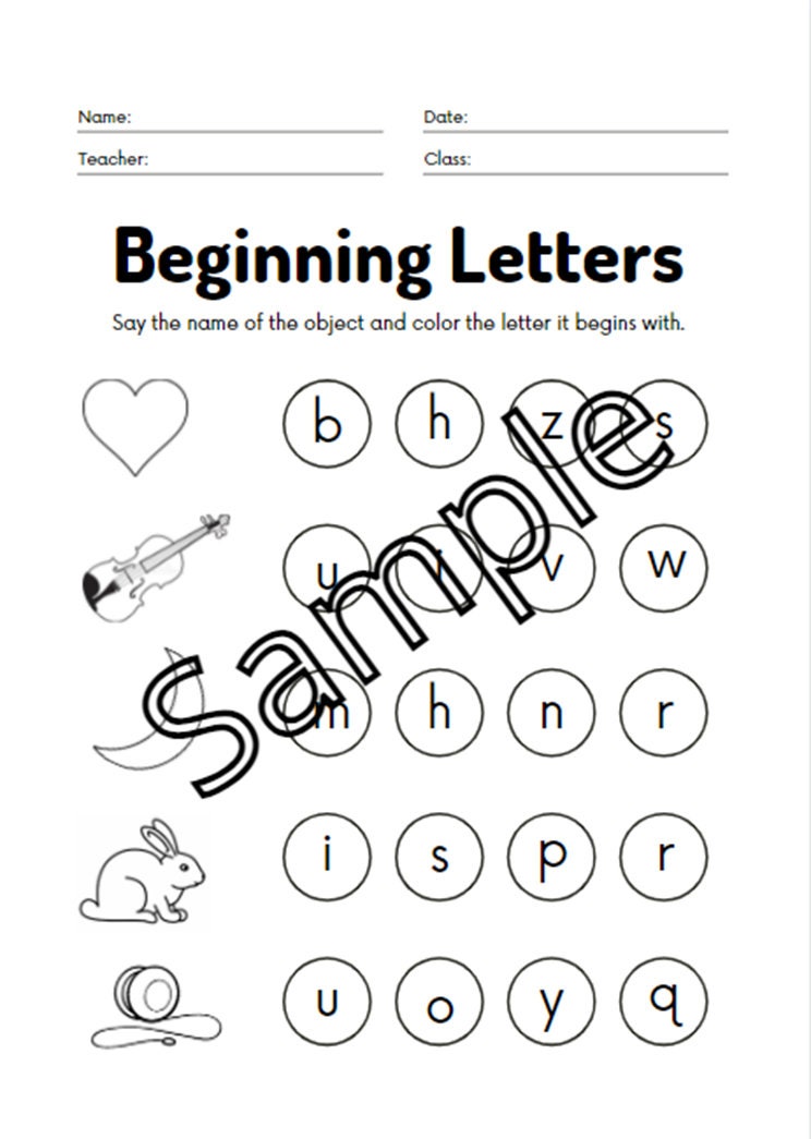 Beginning Letters for Words, Worksheets for Toddlers, Kindergarten and ...