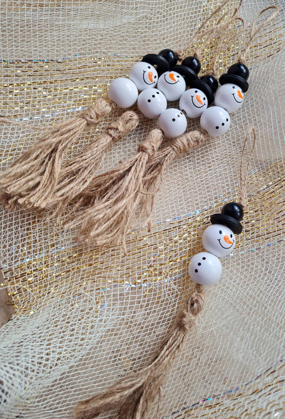 Snowman Wooden Beads Christmas Tree Ornaments, Handmade Christmas ...