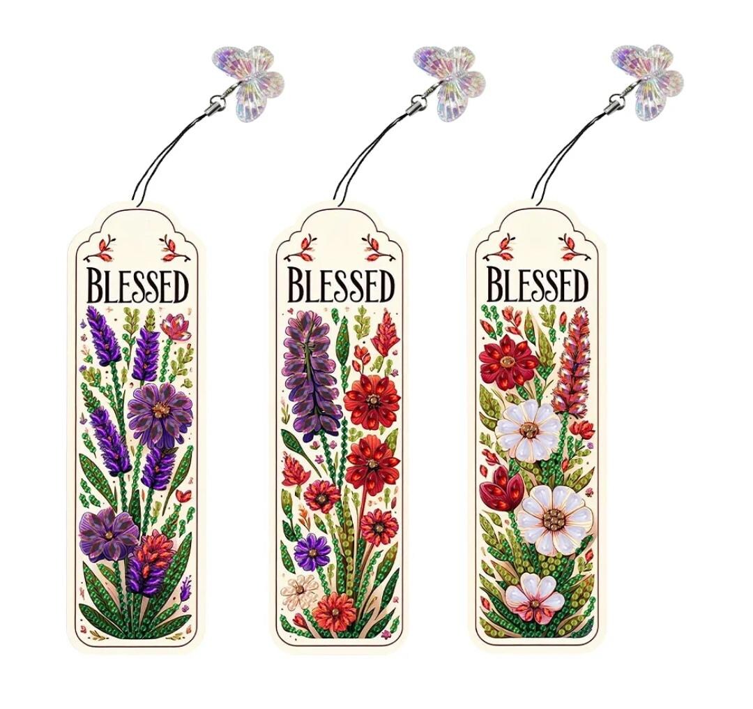 Set of 3 Diamond Painting Bookmark Kits, Diamond Painting Floral ...