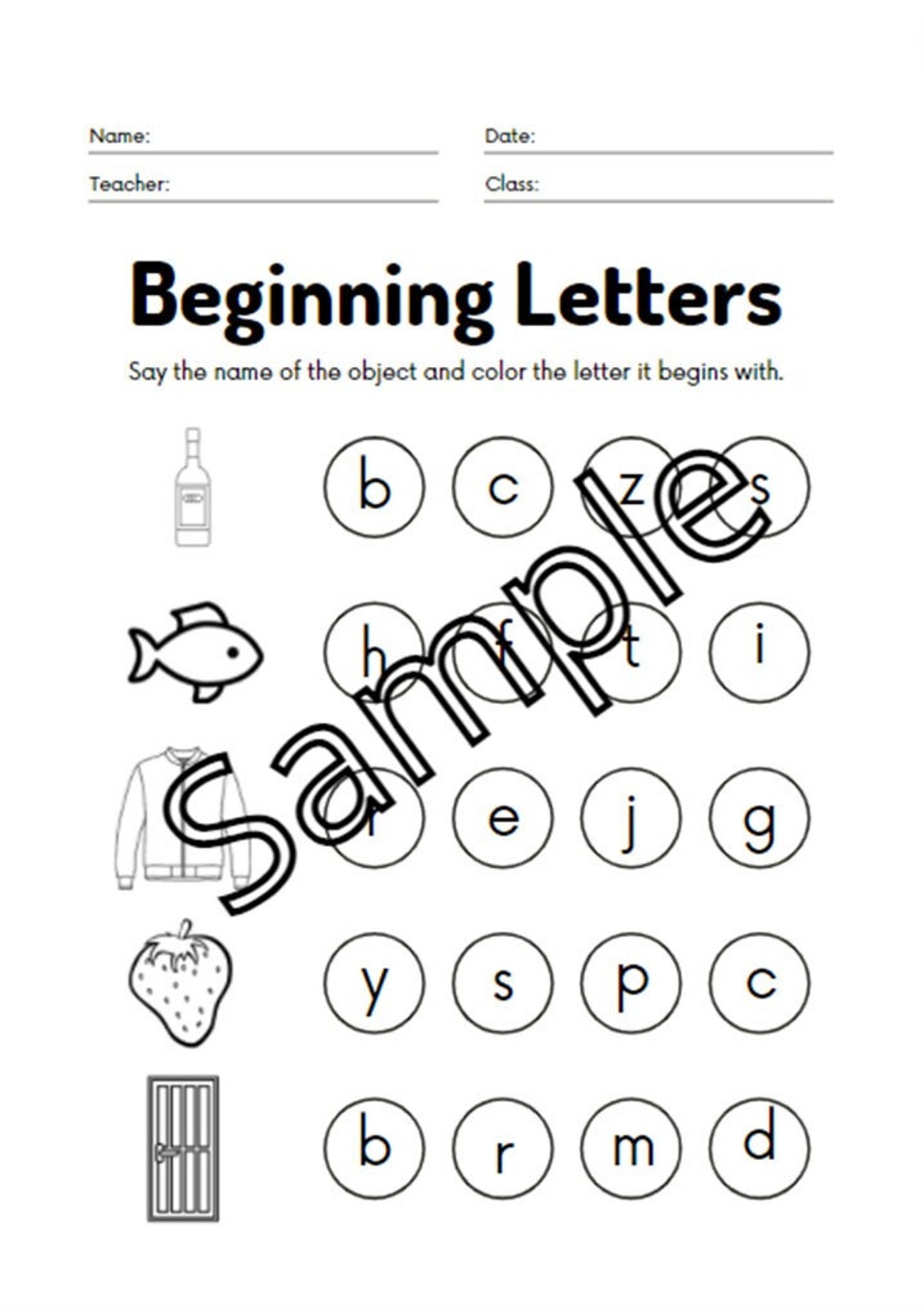 Beginning Letters for Words, Worksheets for Toddlers, Kindergarten and ...