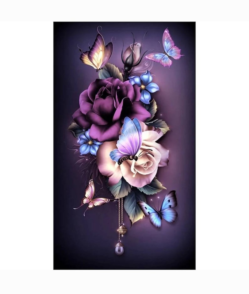 Full Round Diamond Painting Kit, Flowers and Butterflies 30 X 48cm ...