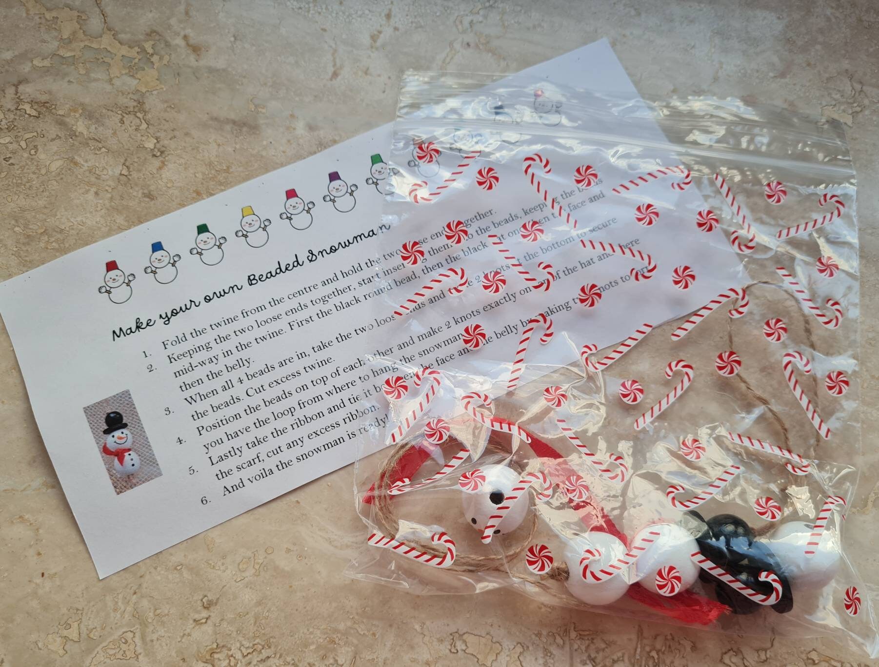 Make Your Own Beaded Snowman Kit, Diy Christmas Decoration Kit, Gift ...