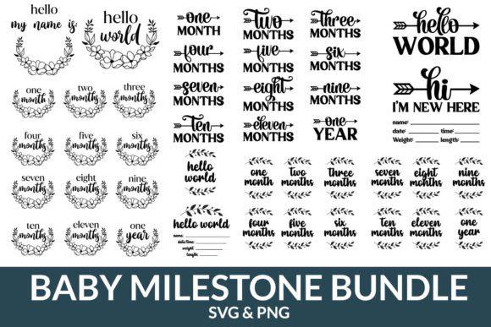 Baby Milestone Floral Rounds Svg and Png, Baby Props, Digital Download ...
