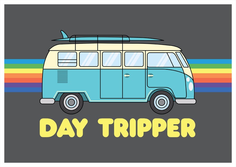 Day Tripper Camper Van Retro Rainbow Art Print Available in A4 or A3 ...